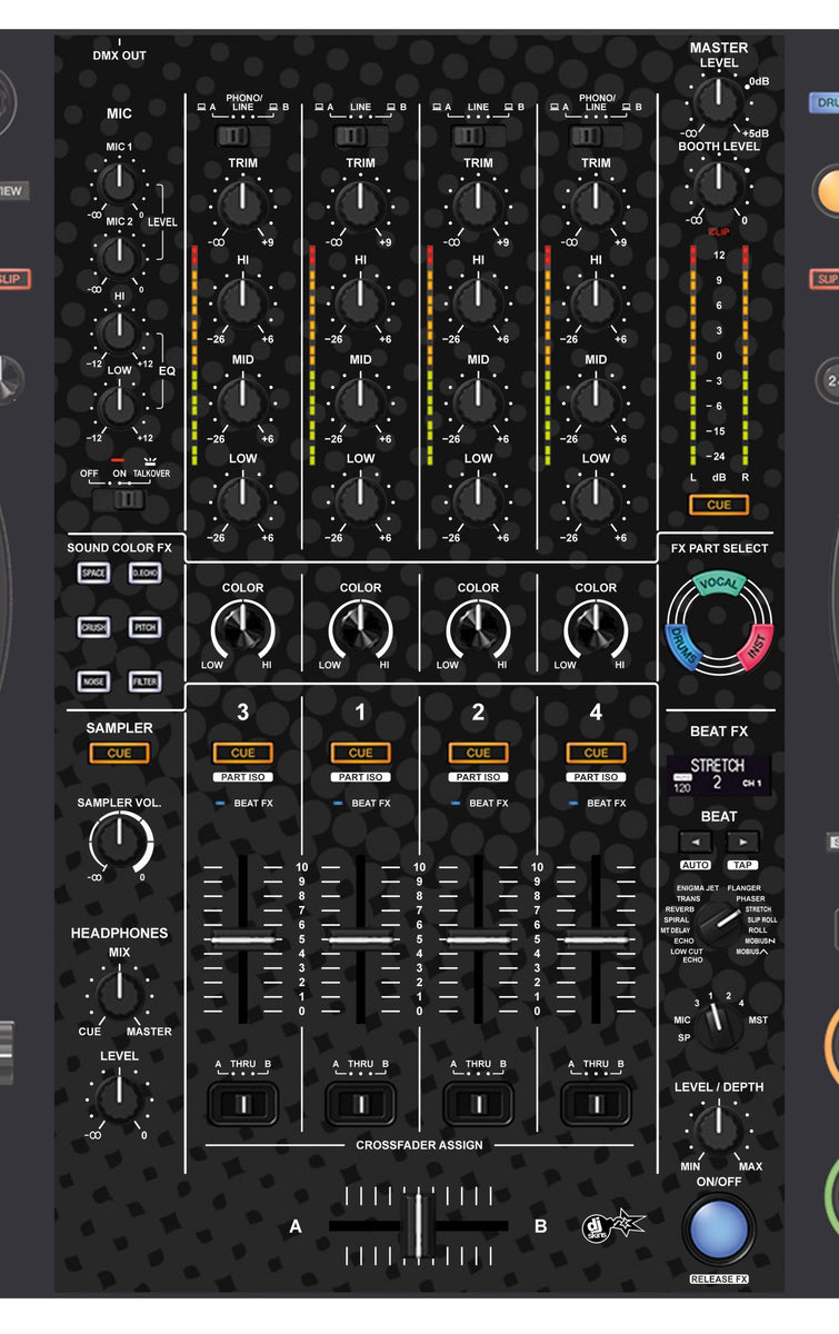 DJ Skins® Pioneer DJ DDJ FLX10 MIXER Skin Gradienter Black