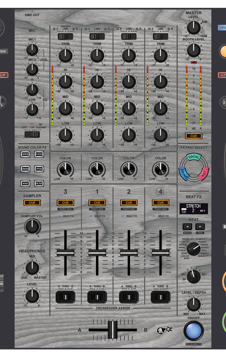 DJ Skins® Pioneer DJ DDJ FLX10 MIXER Skin Wood Grey
