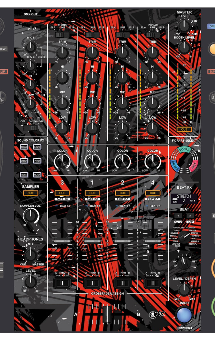 DJ Skins® Pioneer DJ DDJ FLX10 MIXER Skin Ridge Red